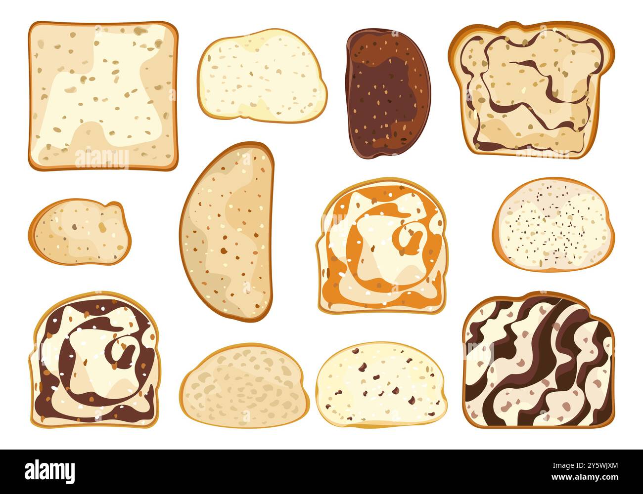 Various types of homemade bread cut into pieces Top view of baked ...