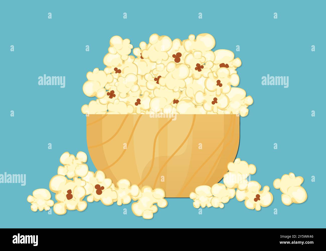 Vector illustration of popcorn packed in a wooden bowl, cartoon style ...