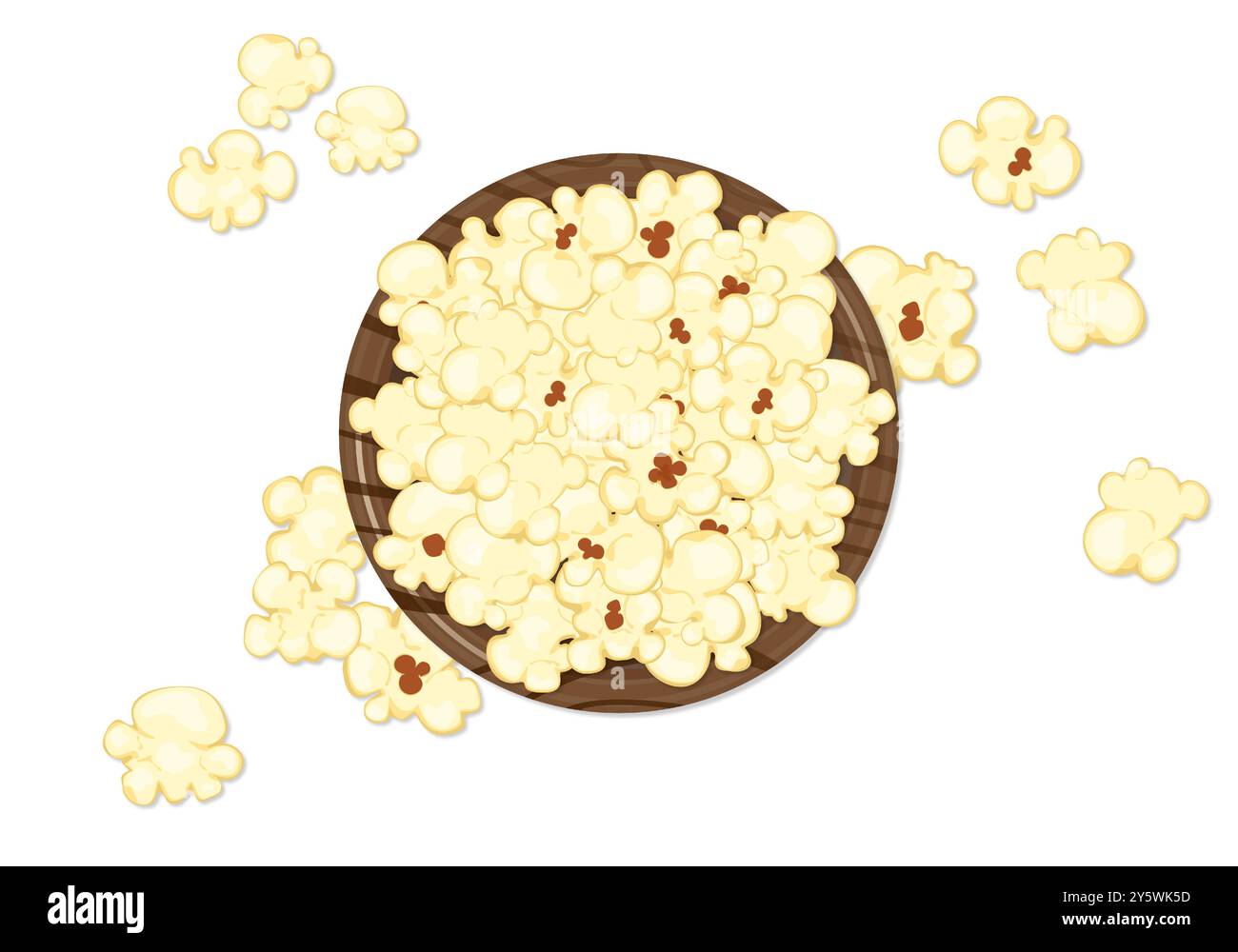 Vector illustration of popcorn packed in a bowl, cartoon style, top ...