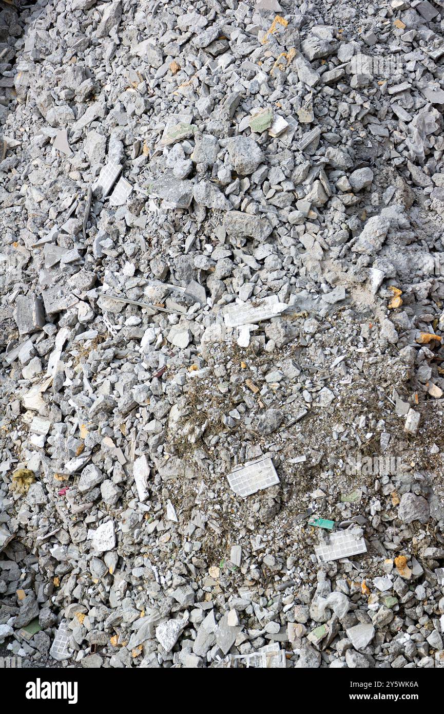 Rubble and debris from demolished building, vertical image Stock Photo ...