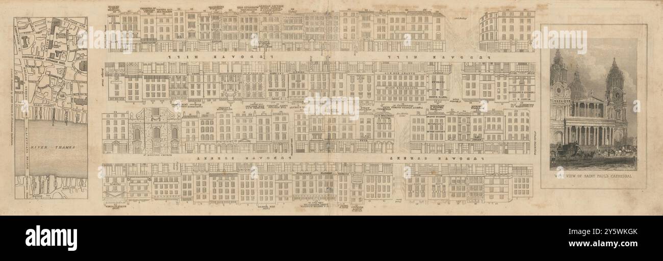 Tallis London Street View #6 Ludgate Hill & Ludgate Street 1838 old map ...