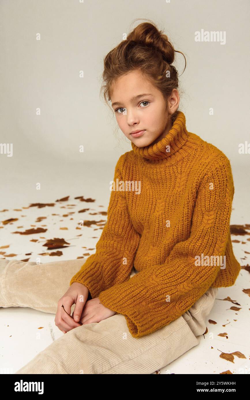 Portrait of a beautiful 7 years old girl. Close-up, studio Stock Photo ...