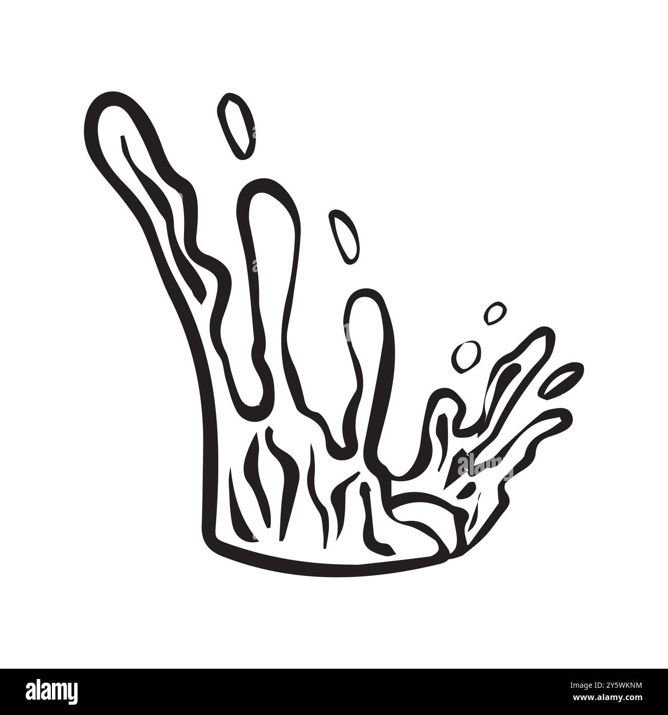 Outline drawing water splash crown flow with bubbles and drops isolated ...