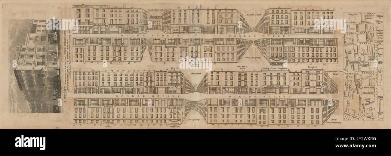 Tallis London Street View #54 Goodge Street 1839 old antique map plan ...