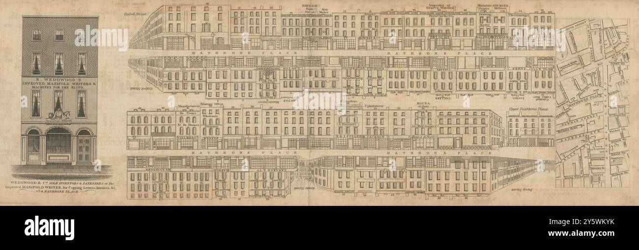 Tallis London Street View #64 Rathbone Place 1839 old antique map plan ...