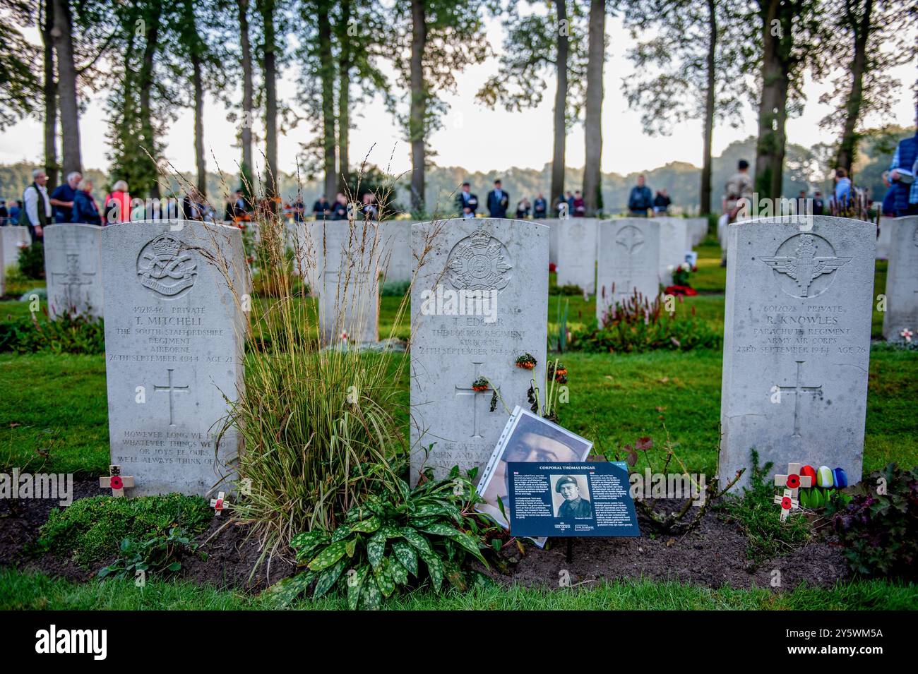 Oosterbeek, Netherlands. 22nd Sep, 2024. A war grave is seen decorated ...