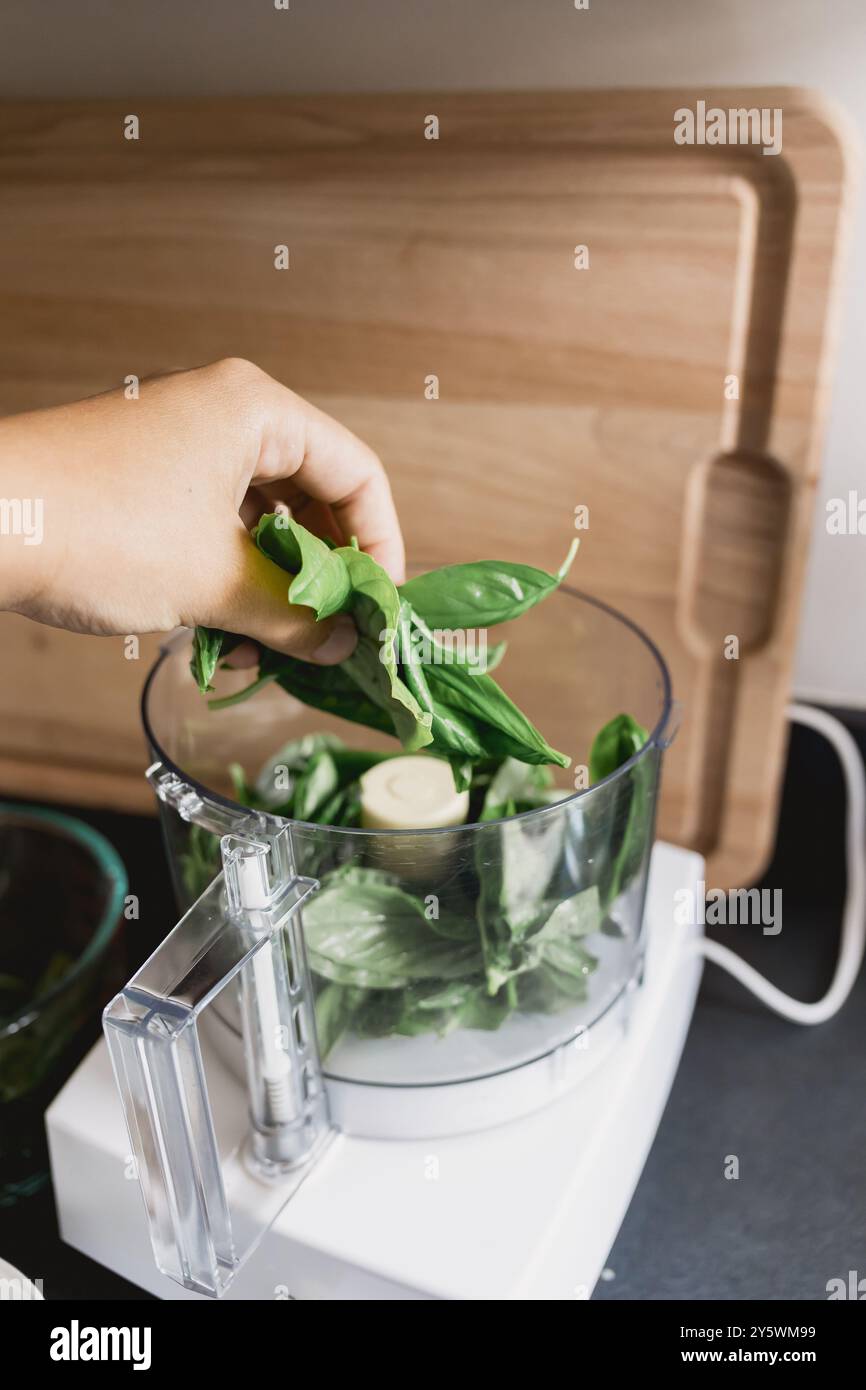 Female adding basil leaves italian hi-res stock photography and images ...