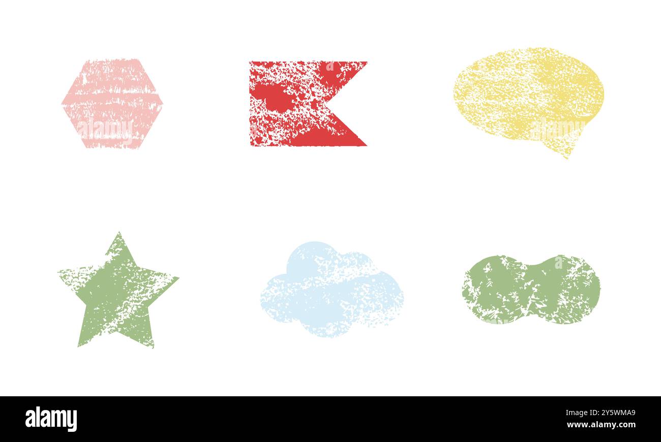 Crayon frame simple border, chalk pastel drawing. Cute geometric shpes ...