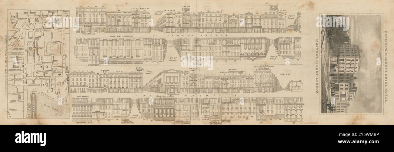 Tallis London Street View #14 St James's Street 1838 old antique map ...