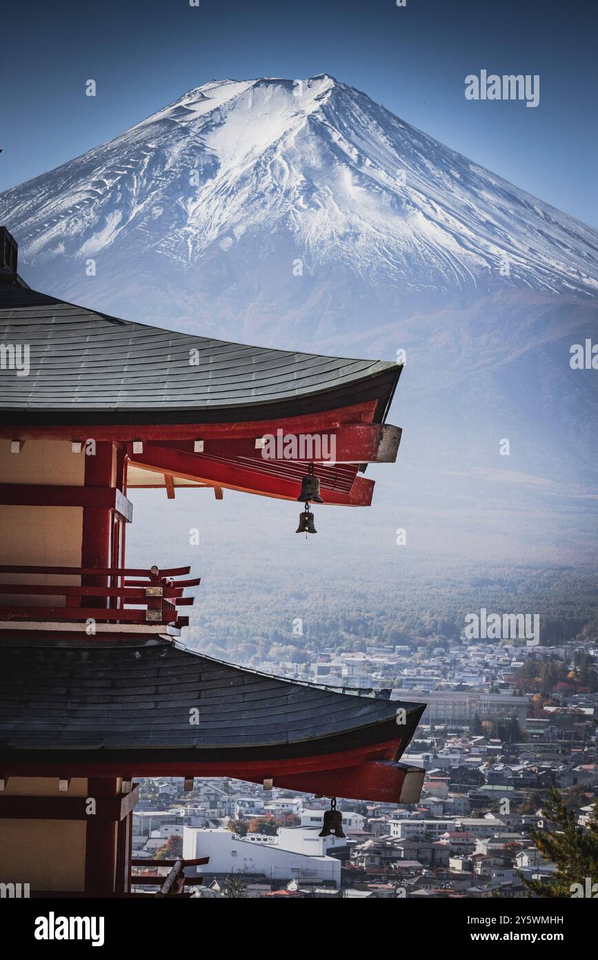 Temple with Mount Fuji Behind Stock Photo - Alamy