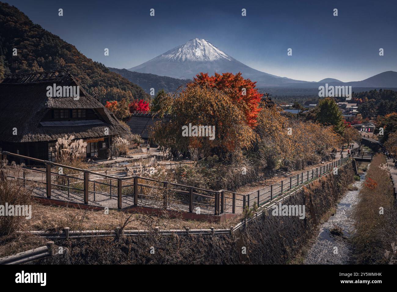 Temple with Mount Fuji Behind Stock Photo - Alamy