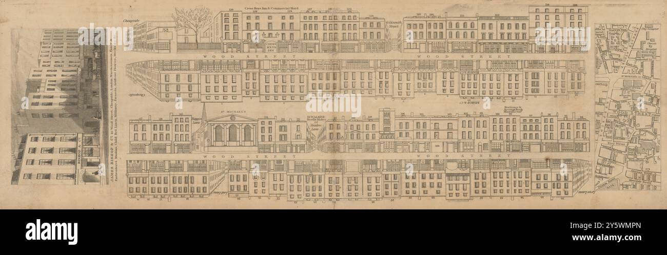 Tallis London Street View #68 Wood Street 1839 old antique map plan ...