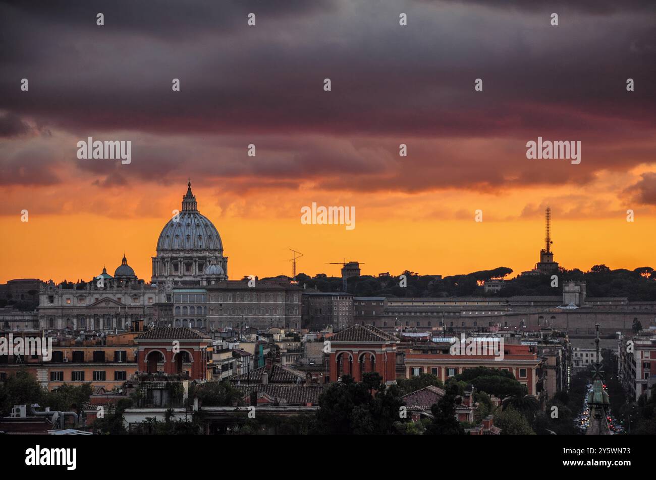 Rome Sunset with Historic Architecture and St. Peter's Basilica Stock ...