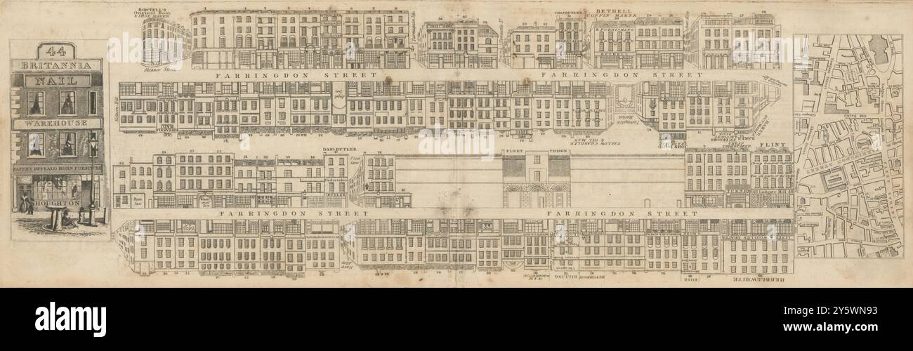 Tallis London Street View #18 Farringdon Street 1838 old antique map ...