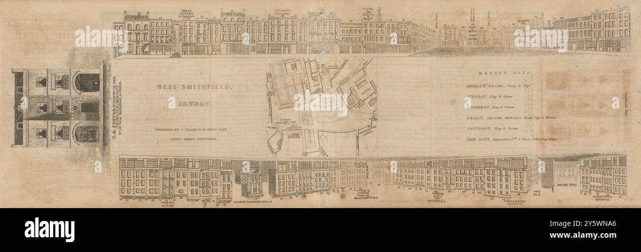Tallis London Street View #47 West Smithfield 1839 old antique map plan ...