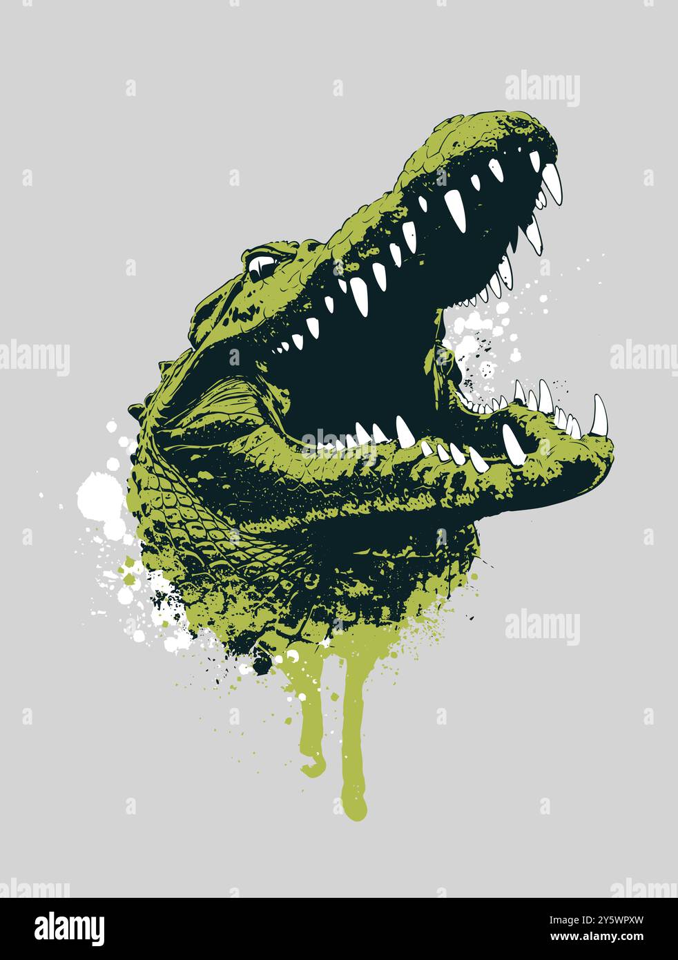 Vector grunge art of alligator head with artistic paint splashes and drips. Perfect for prints ...