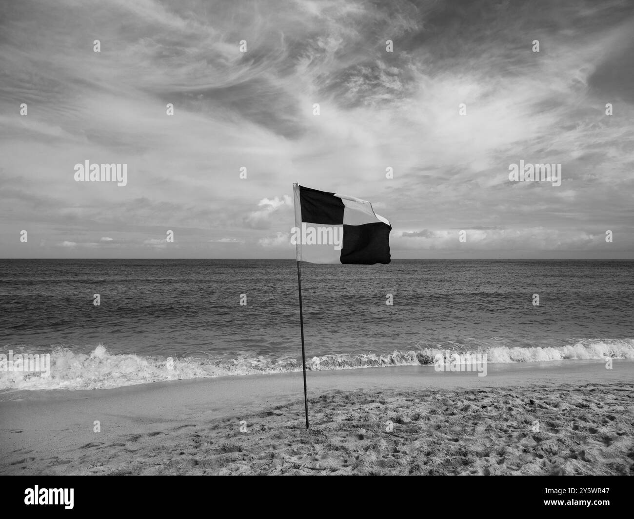 Porthmeor Beach, B&W Landscape, RNLI Swimming Safety Flag, St Ives ...