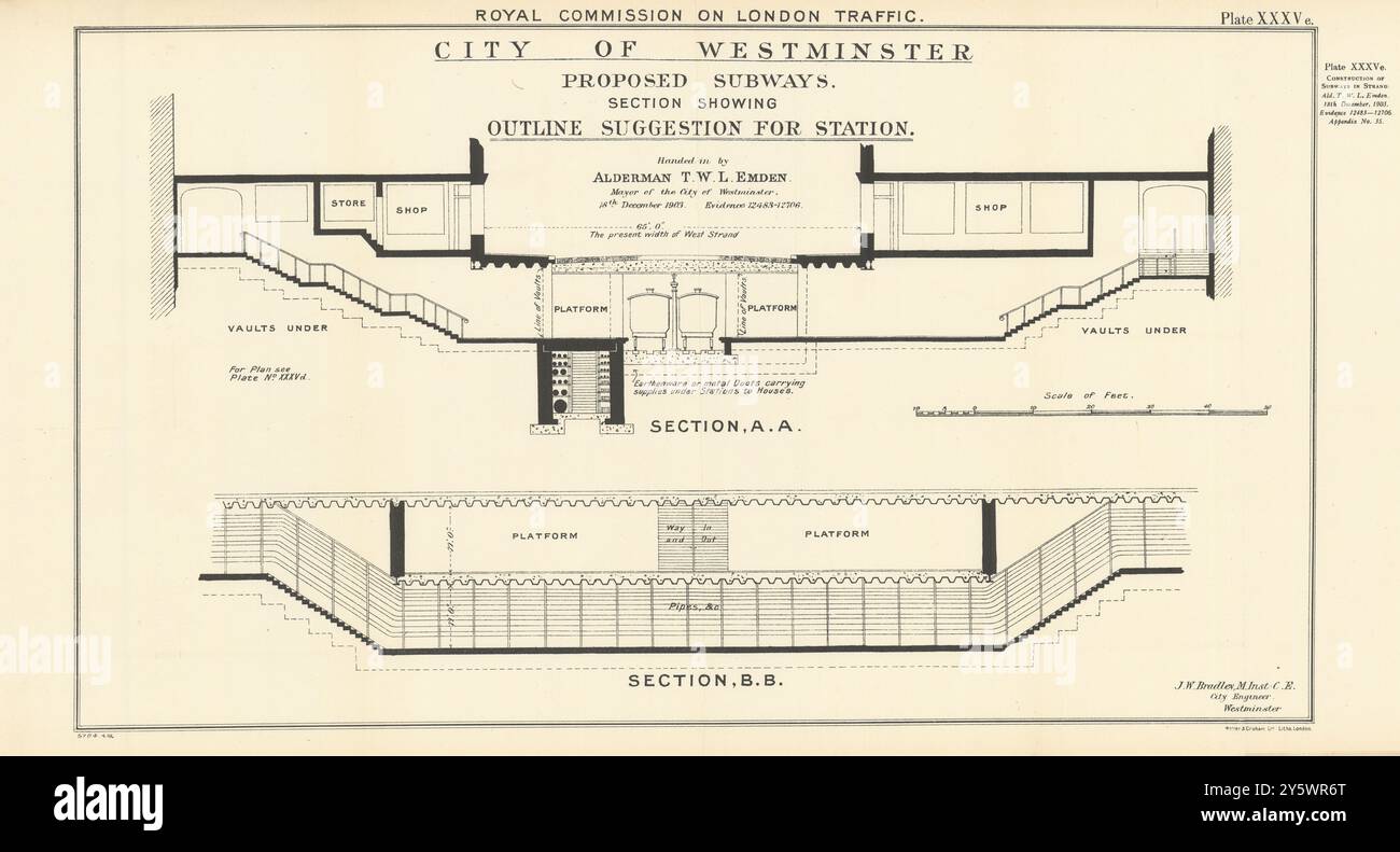 London Traffic Royal Commission proposed Strand tramway station section ...