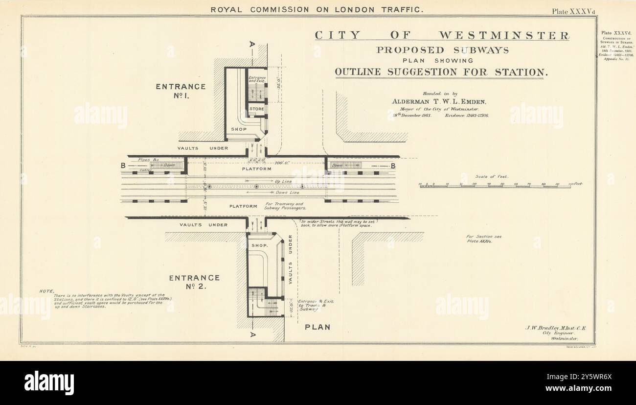 London Traffic Royal Commission proposed Strand tramway subway station ...