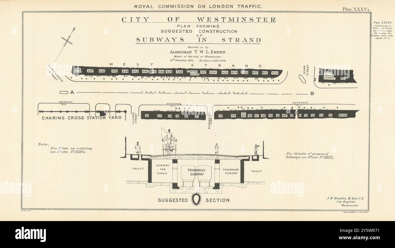 London Traffic Royal Commission proposed Strand tramway subway 1906 old ...