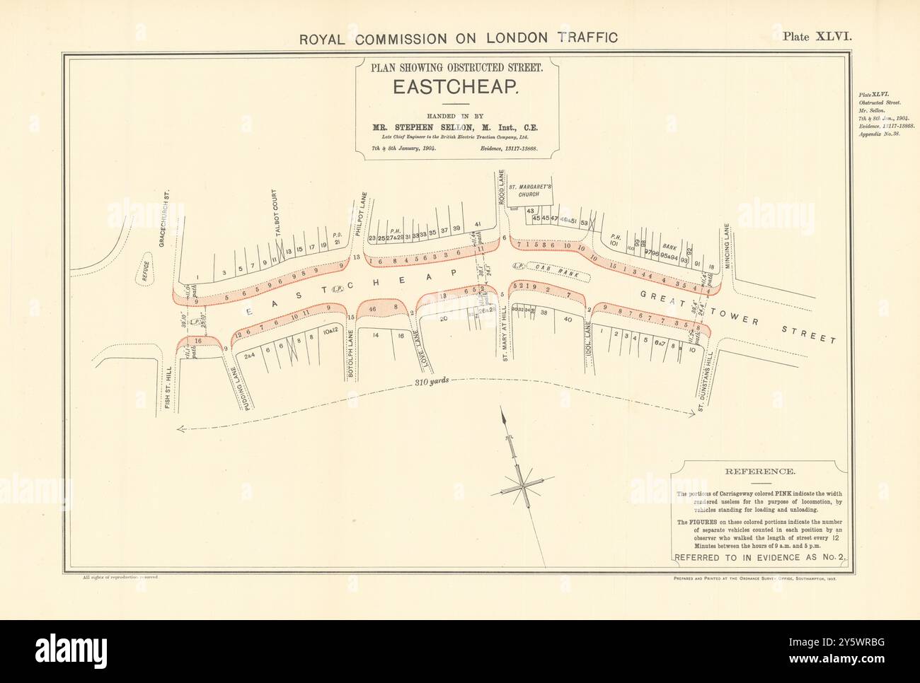 Royal Commission on London Traffic. Plan of Eastcheap obstructions 1906 ...