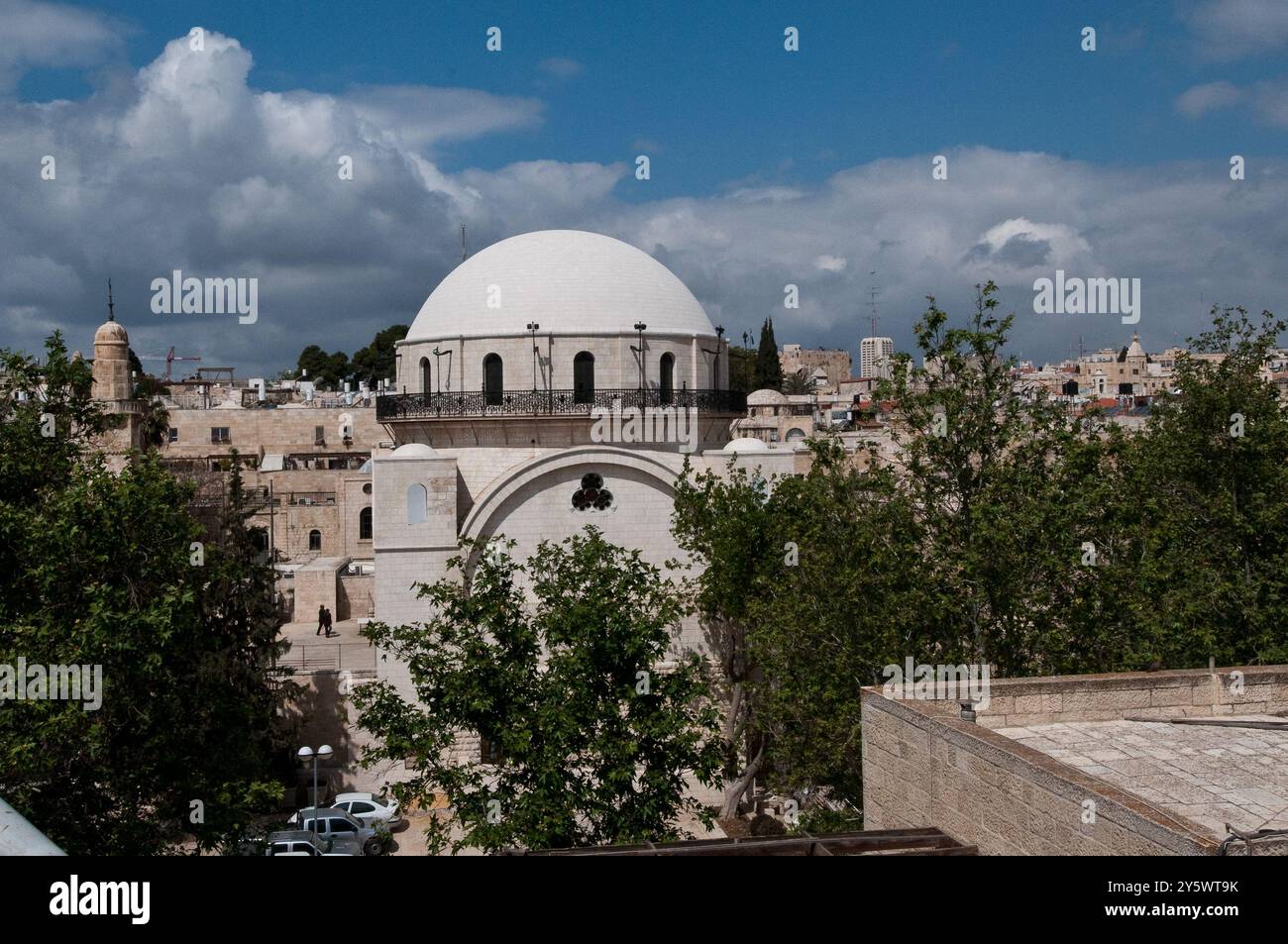 Exterior view of the Hurva Synagogue and its large white dome, which ...