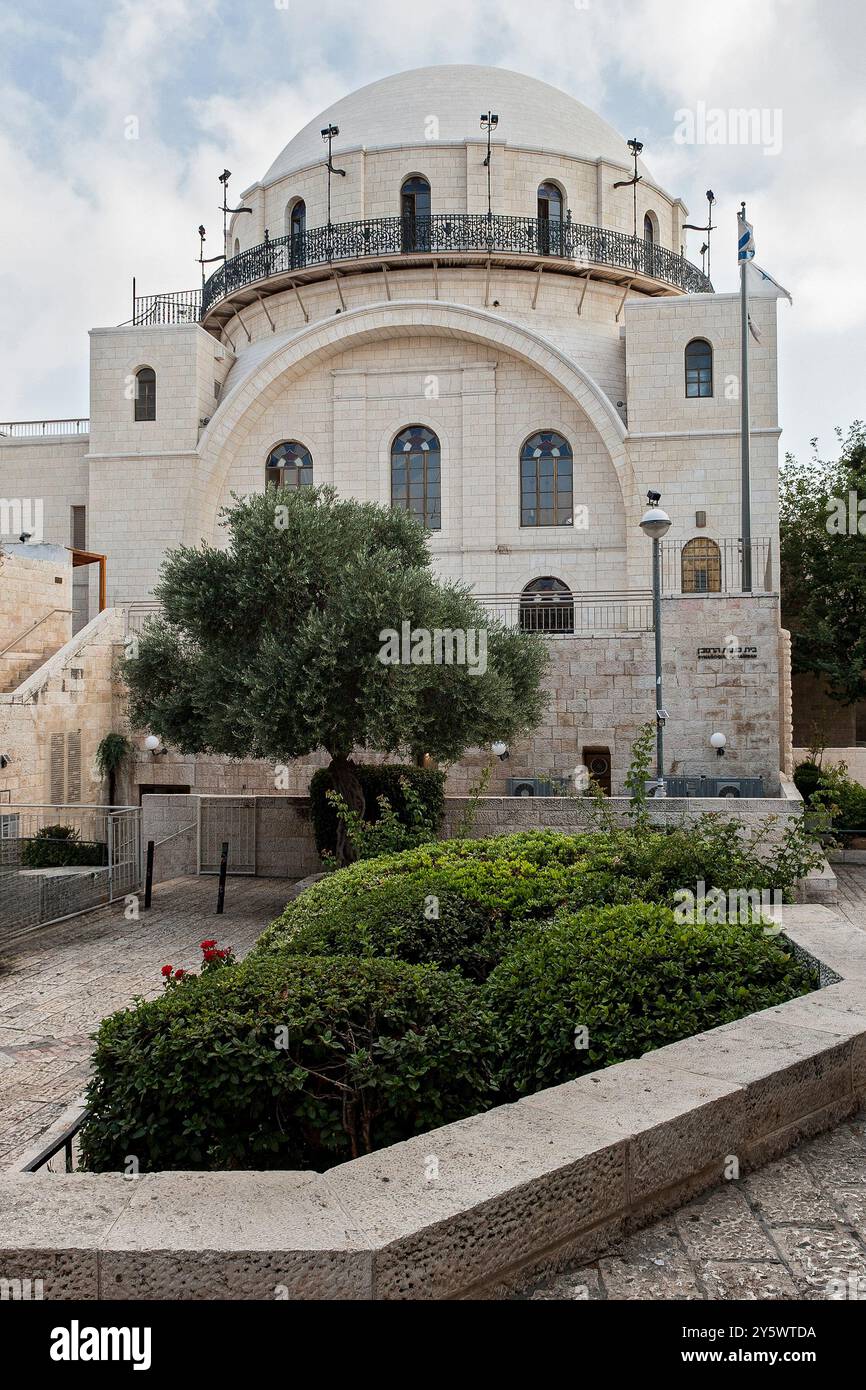 Exterior view of the Hurva Synagogue and its large white dome, which ...