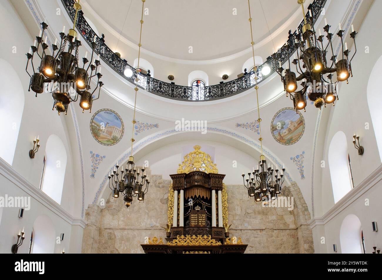 Interior view of the painted sanctuary and decorative ark of the Hurva ...