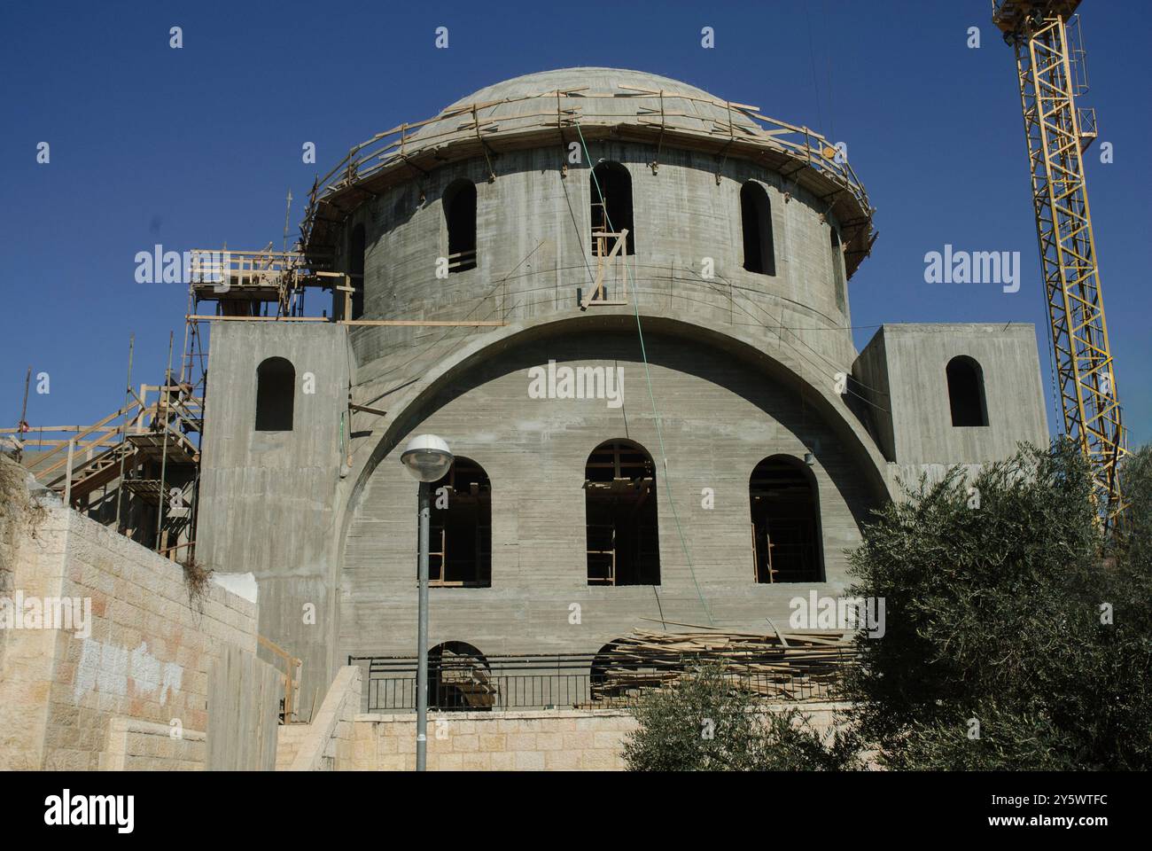 Exterior view of the Hurva Synagogue during reconstruction in the ...