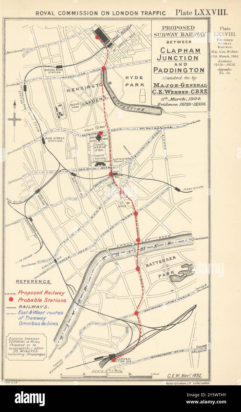 Proposed underground tube railway between Clapham Junction & Paddington ...