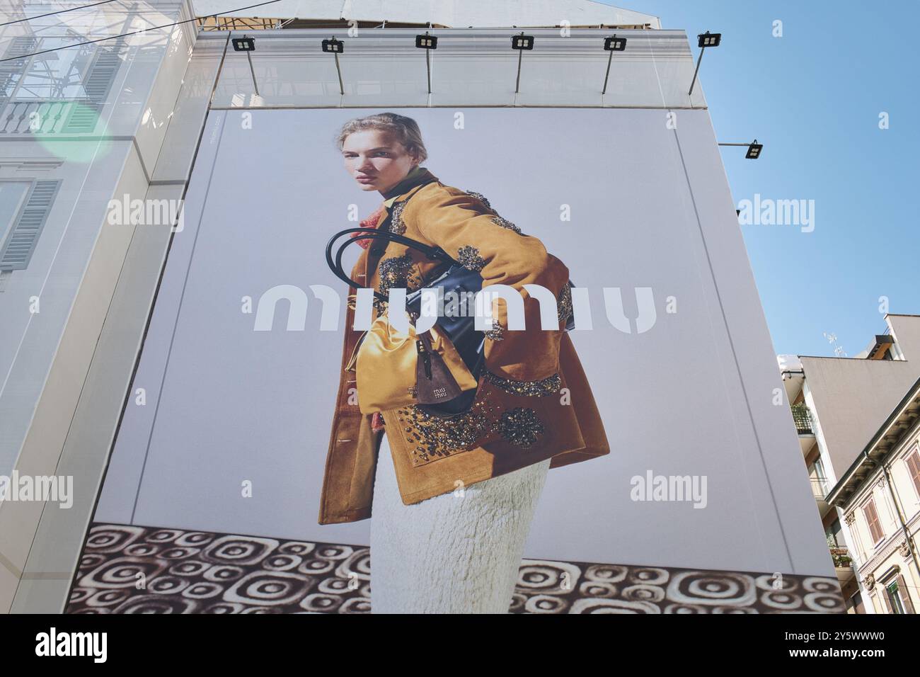 Miu Miu large advertising billboard shot in Milan, fall 2024, Italy ...