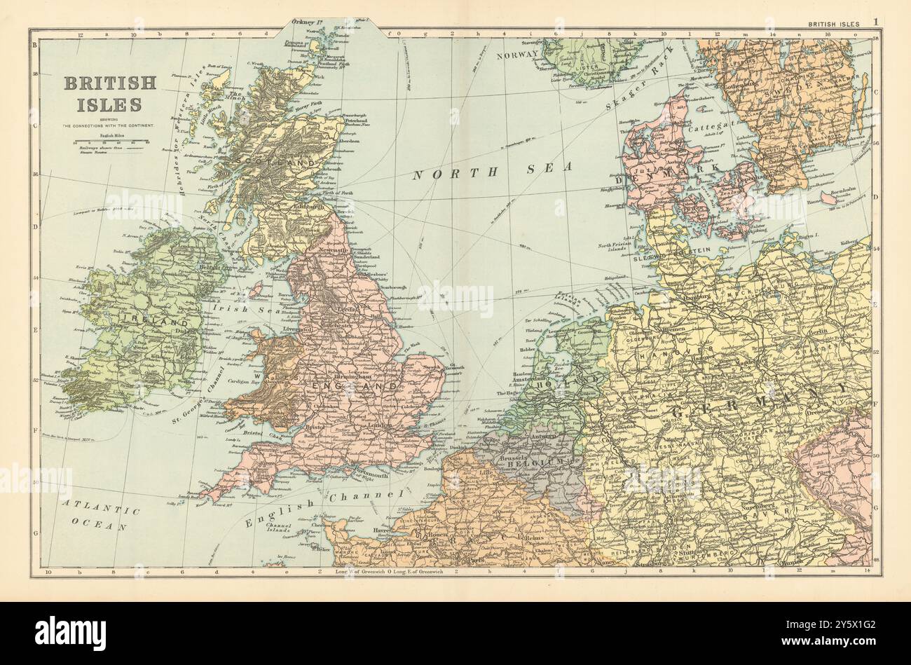 BRITISH ISLES & NORTHERN EUROPE North Sea antique map GW BACON 1895 old ...
