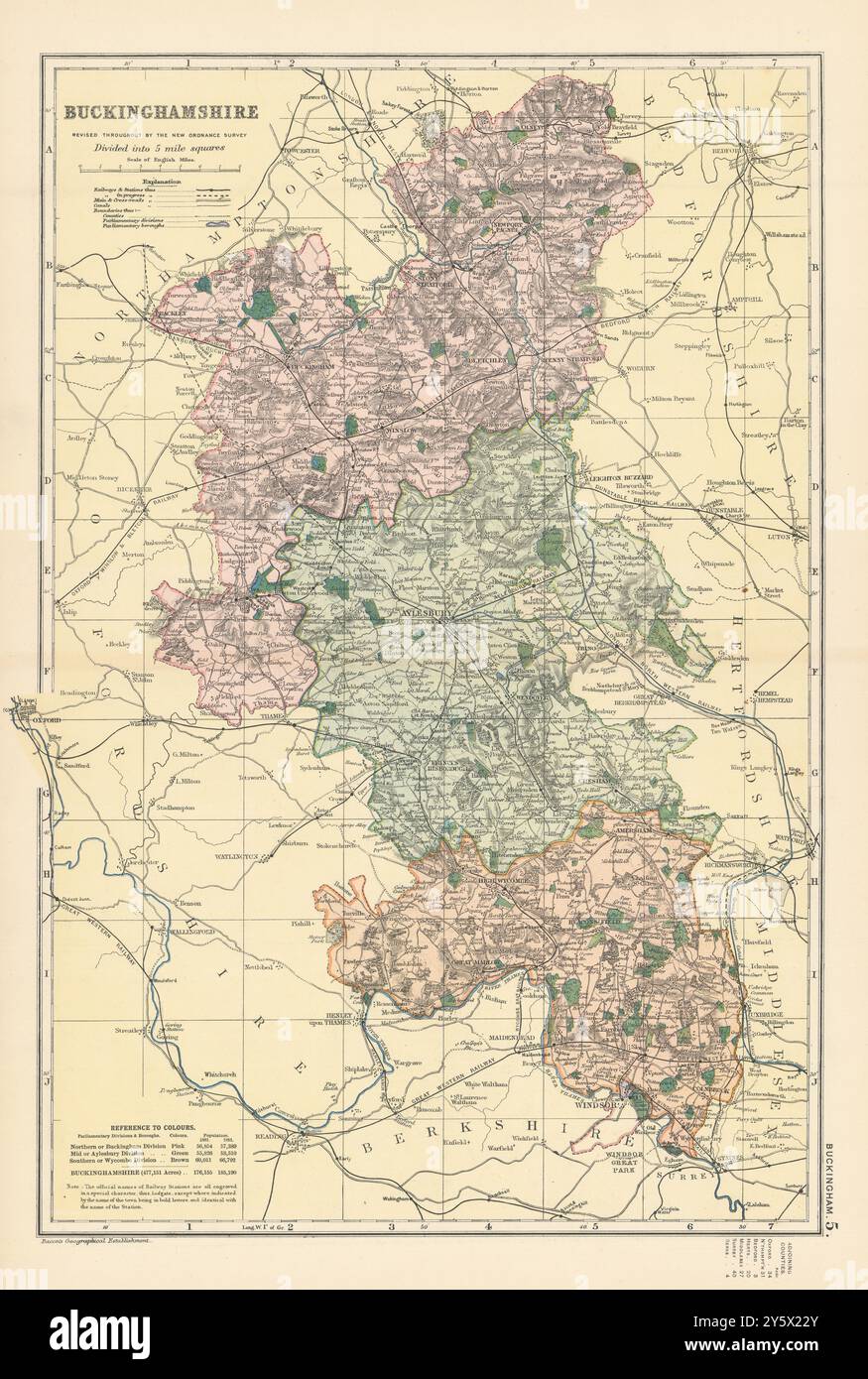 BUCKINGHAMSHIRE antique county map by GW BACON 1895 old plan chart ...