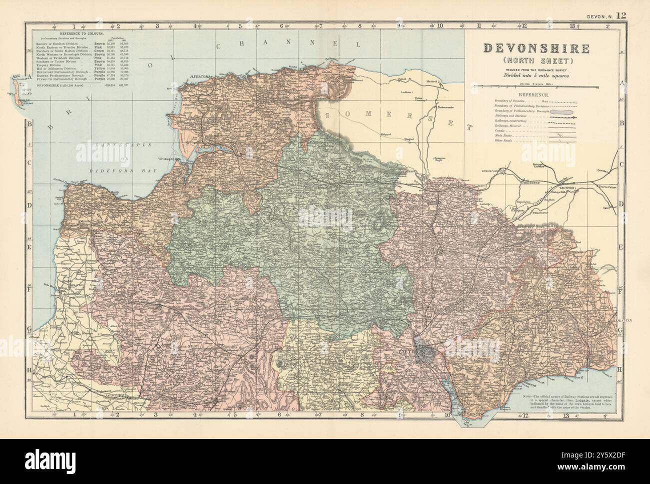 DEVON (North) antique county map by GW BACON 1895 old plan chart Stock ...