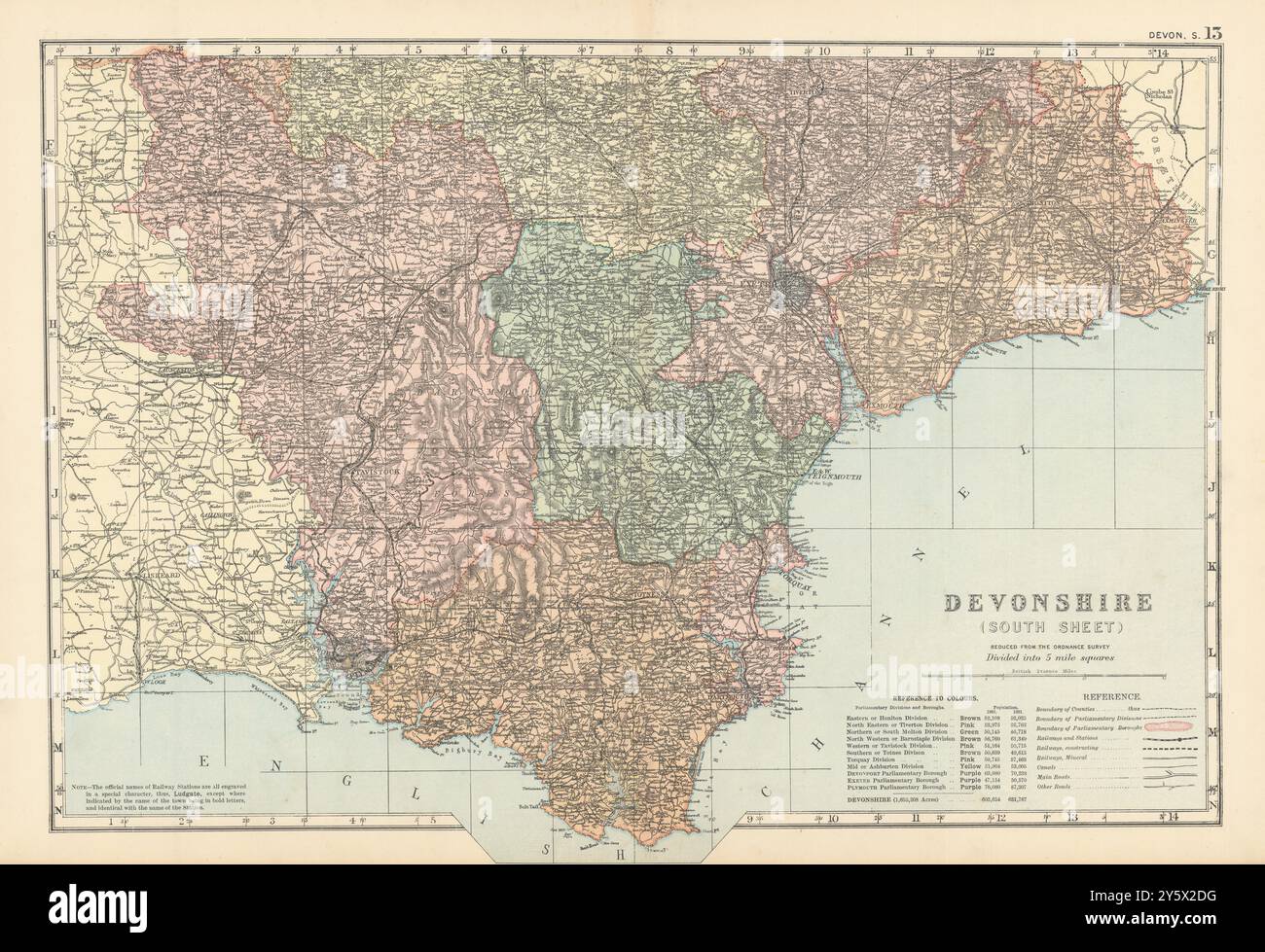 DEVON (SOUTH & EAST) antique county map by GW BACON 1895 old chart ...
