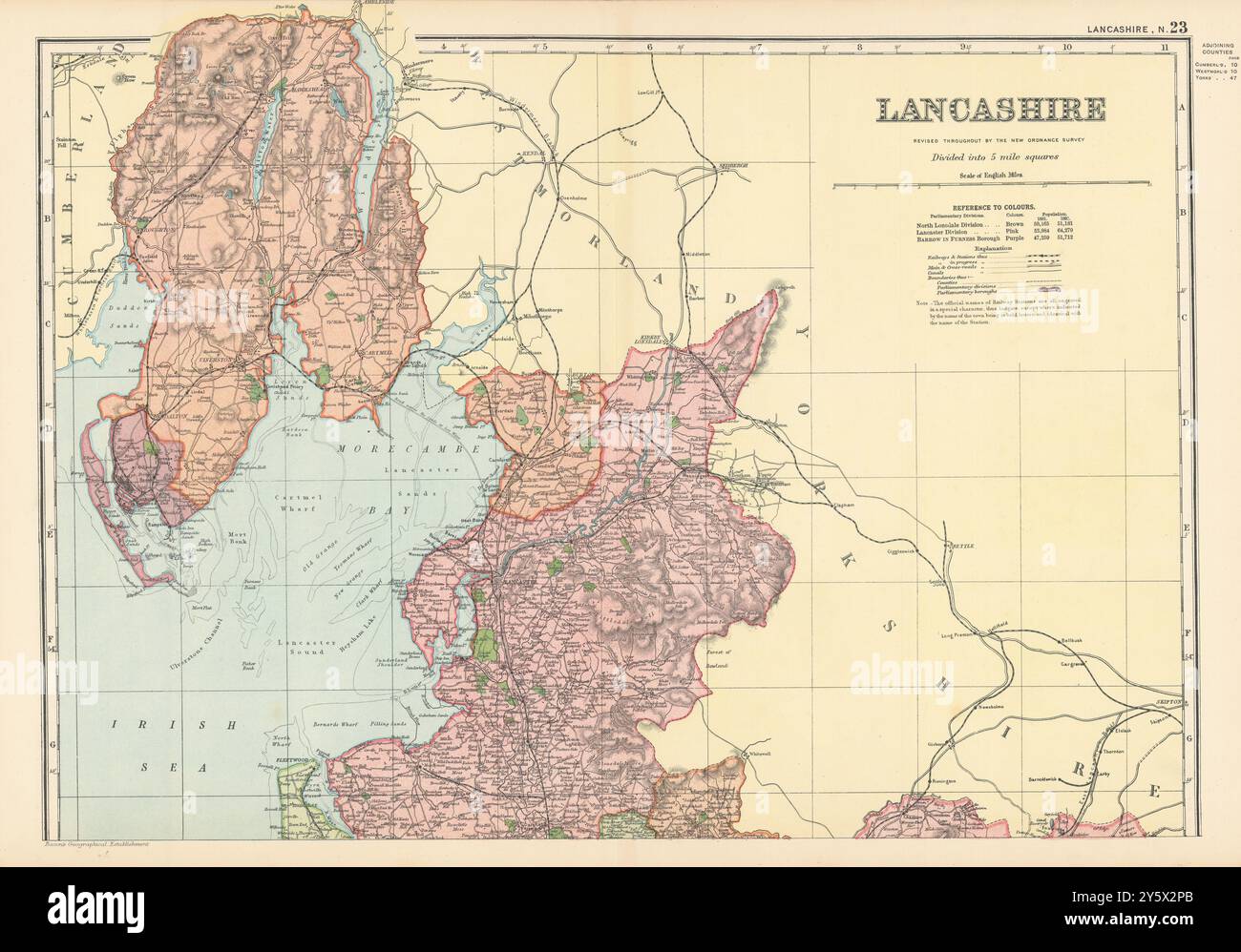 LANCASHIRE (North sheet) antique county map by GW BACON 1895 old Stock ...