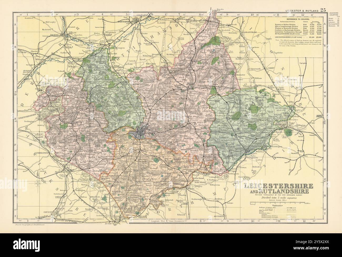 LEICESTERSHIRE & RUTLANDSHIRE antique county map by GW BACON 1895 old ...