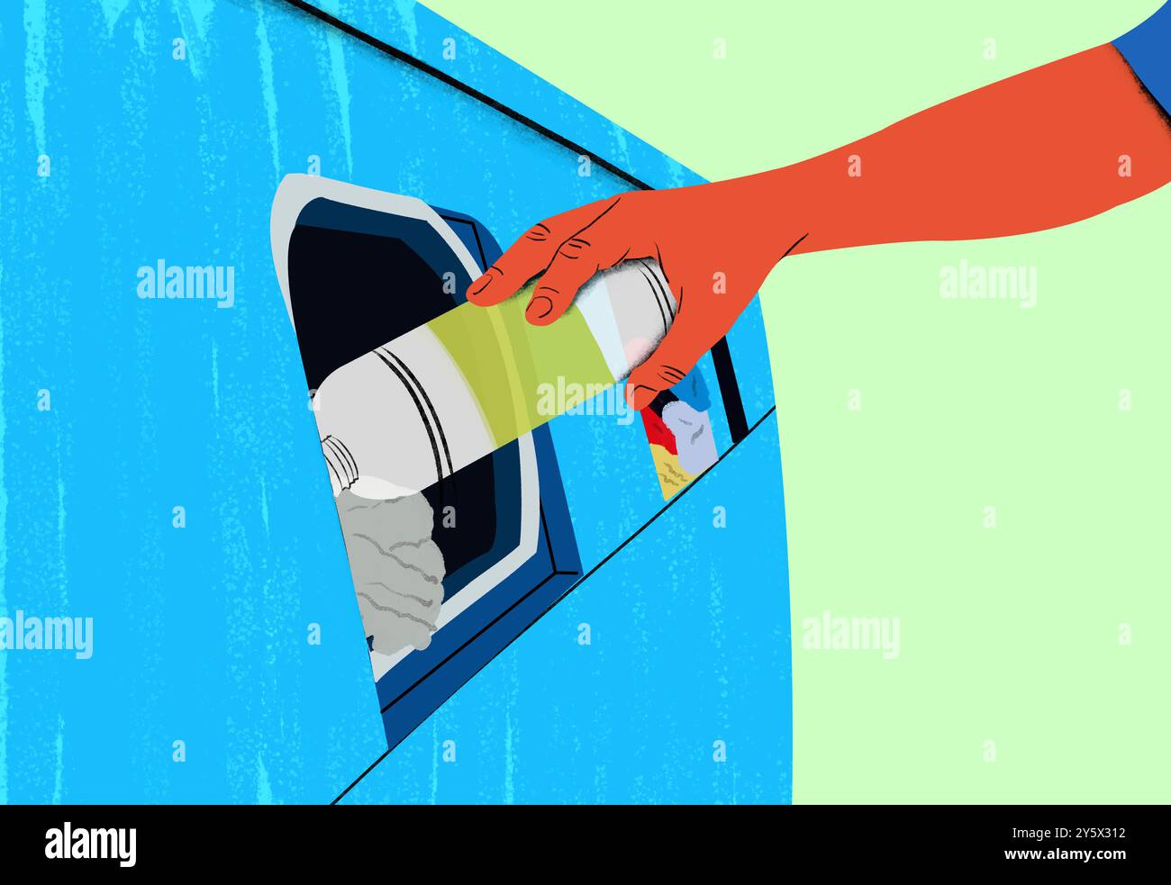 Hand pouring liquid detergent into the compartment of a washing machine ...
