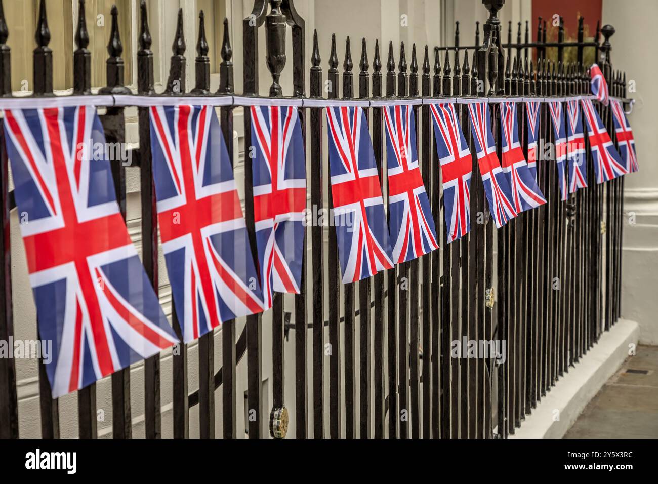 Bunting of Union flags, St James Street, London, England, UK Stock ...