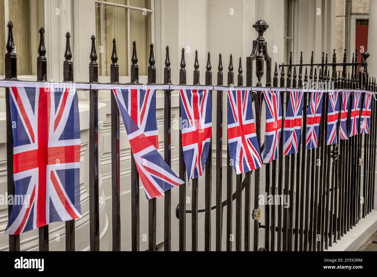 Bunting of Union flags, St James Street, London, England, UK Stock ...