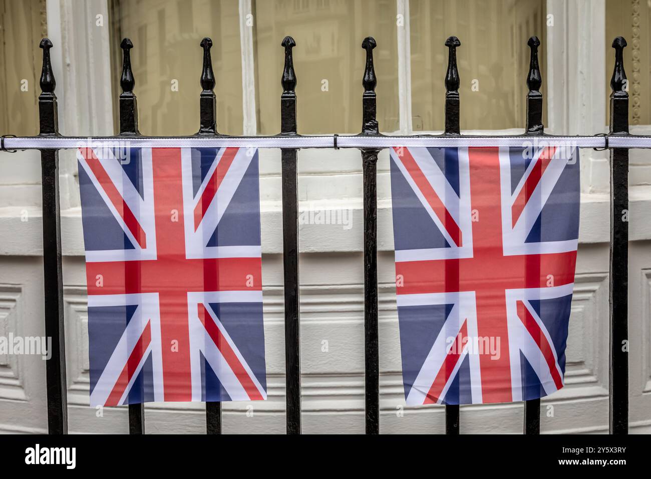 Bunting of Union flags, St James Street, London, England, UK Stock ...
