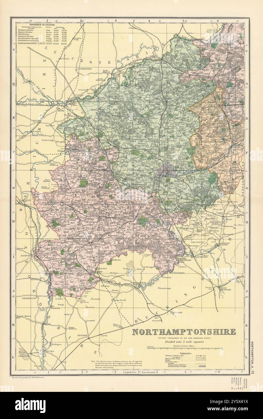 NORTHAMPTONSHIRE (South) antique county map by GW BACON 1895 old Stock ...