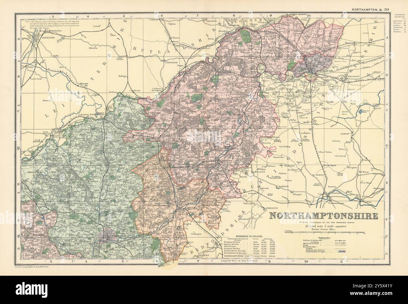 NORTHAMPTONSHIRE (North) antique county map by GW BACON 1895 old Stock ...