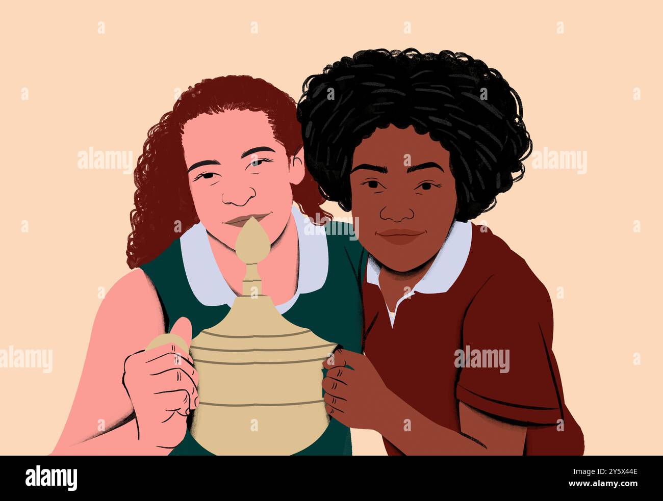 Two smiling teenagers engaging in a pottery class, collaboratively ...