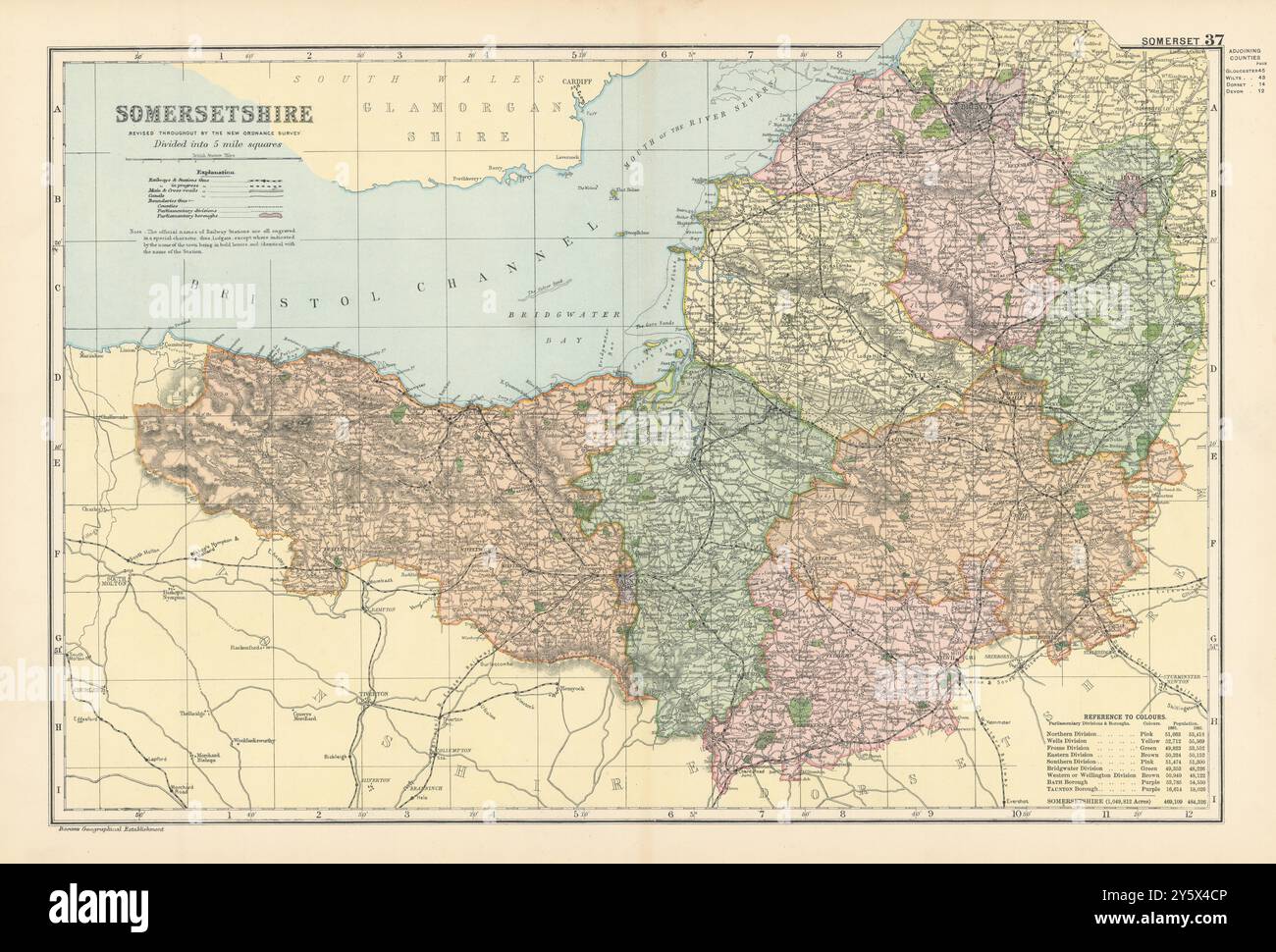 SOMERSETSHIRE Somerset antique county map by GW BACON 1895 old Stock ...