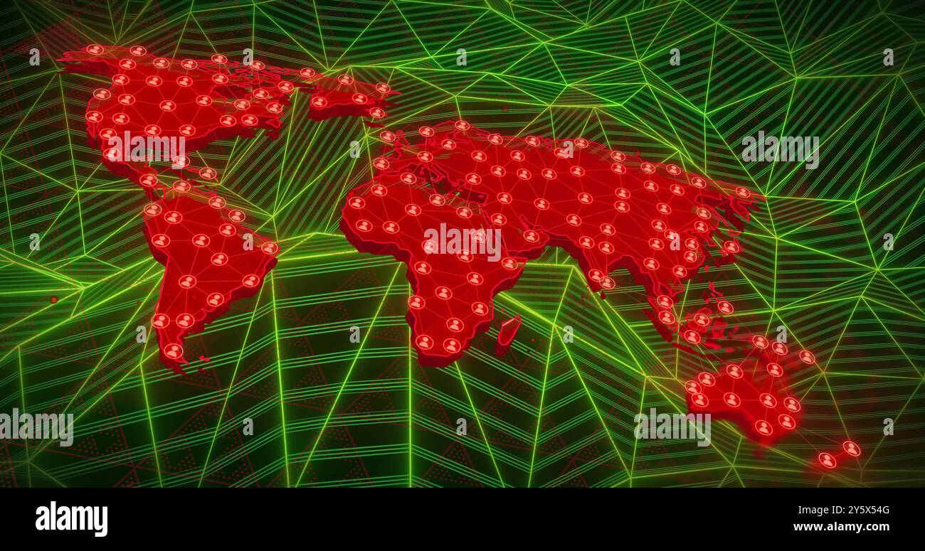 Image of network of connections over world map Stock Photo - Alamy