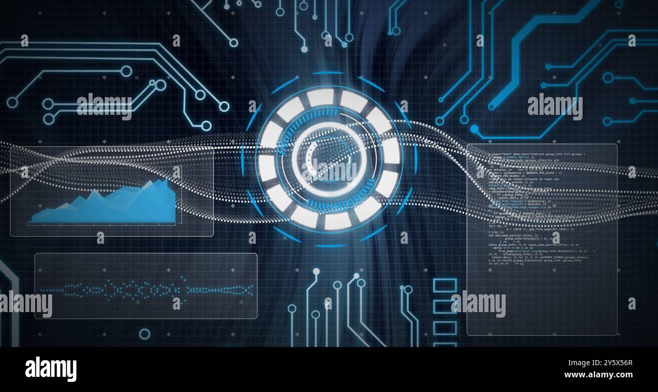 Image of digital data processing over network of connections and scope ...