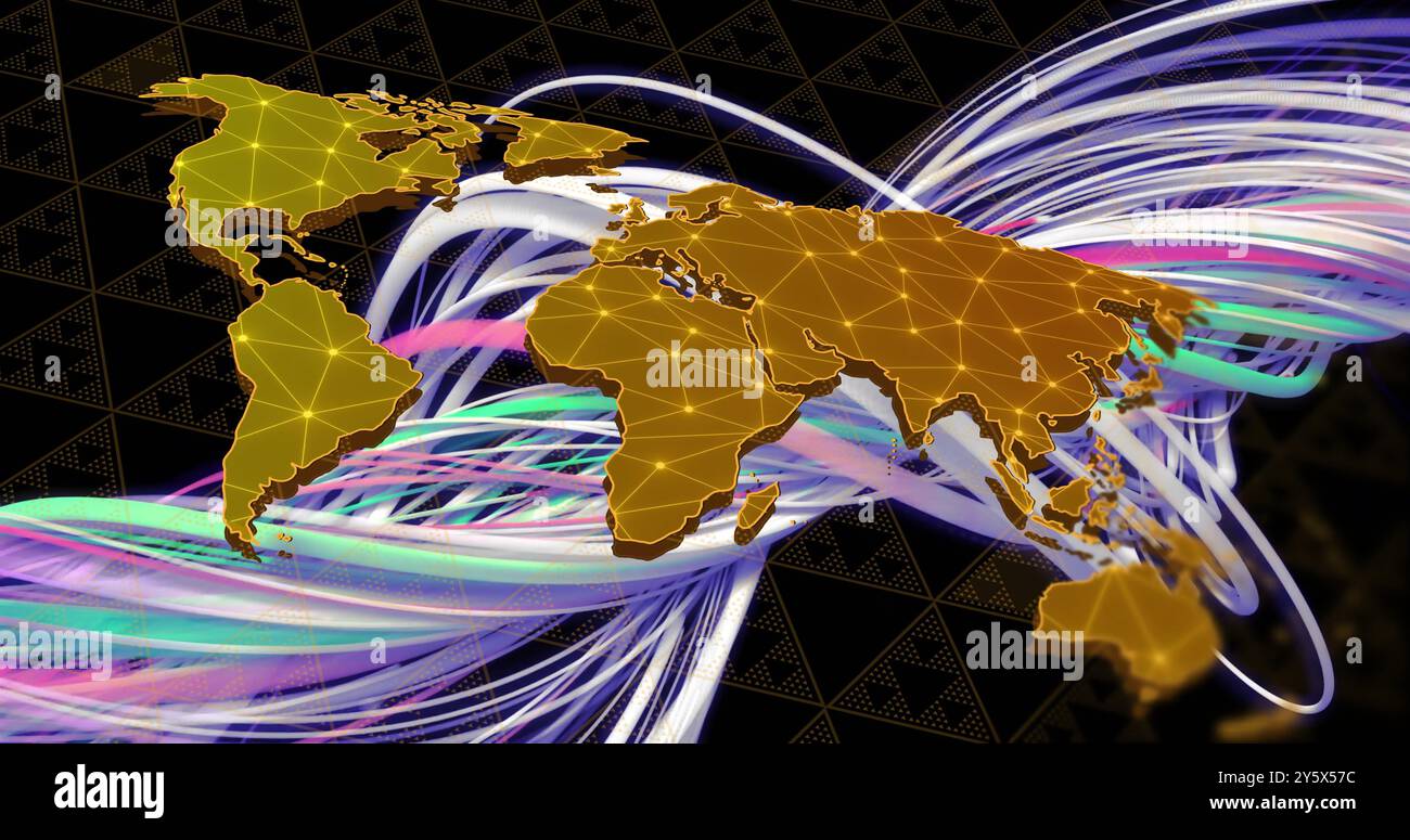 Image of network of connections over world map Stock Photo - Alamy