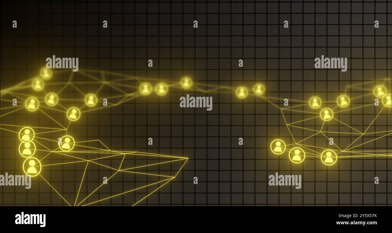 Image of network of connections with people icons over dark background ...