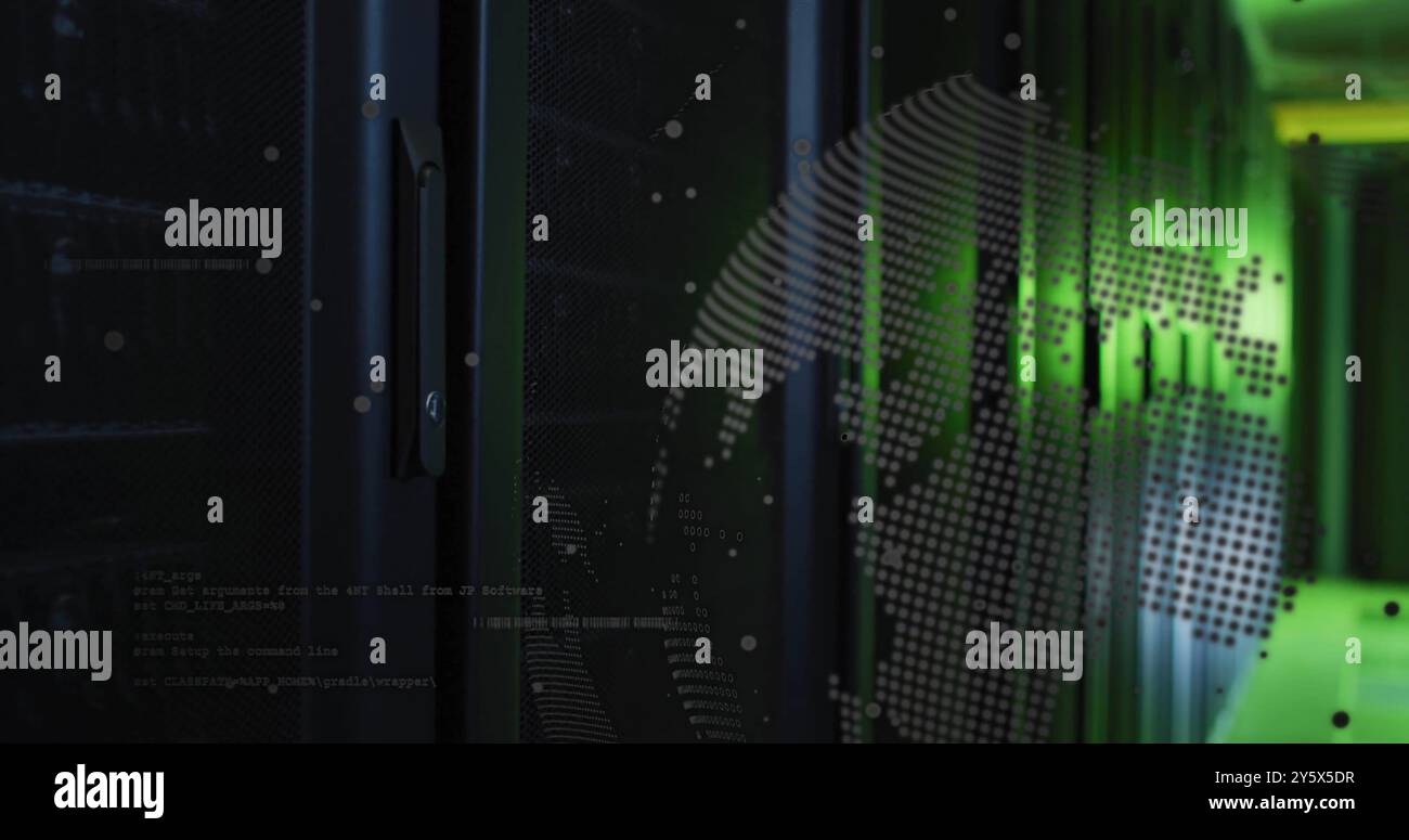 Globe and data processing image over server racks in data center Stock Photo - Alamy
